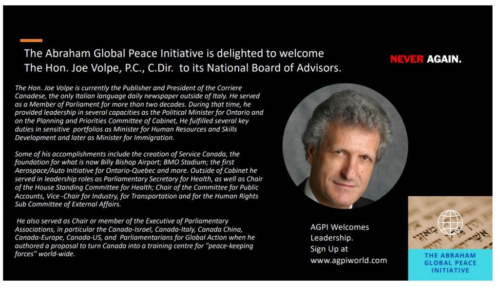 Joe Volpe appointed to the National Advisory Board of the AGPI ...