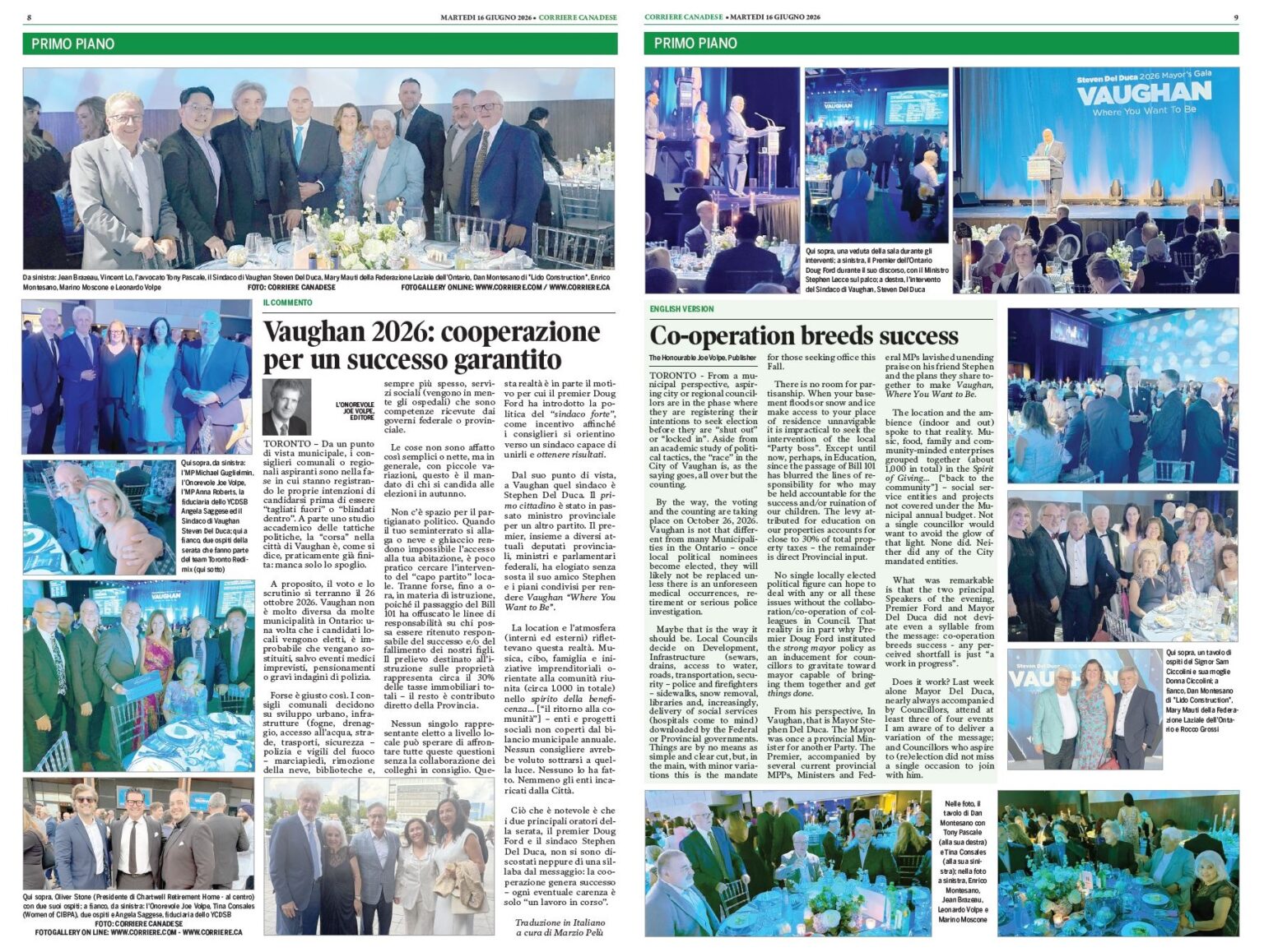 Evento a Vaughan per Steven Del Duca: due pagine speciali | Corriere ...